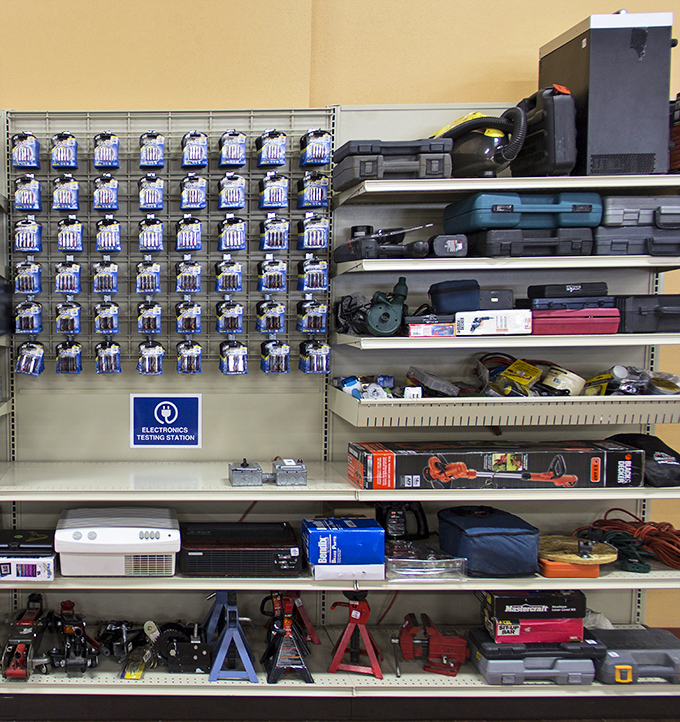 An electronics testing station ensures your bargain gadget actually works before you take it home and pretend you knew all along.