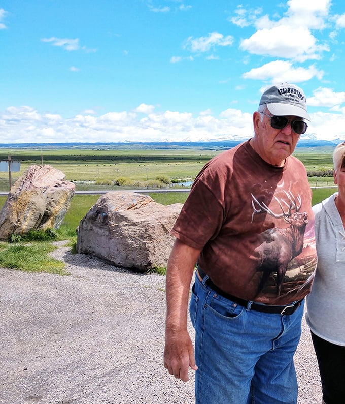 Visitors stopping to absorb the panorama, proving some views are worth more than just a quick glance through the windshield.