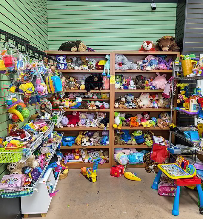 A stuffed animal kingdom awaits young bargain hunters. This toy section could stock a daycare center or become the start of your grandchild's next obsession.