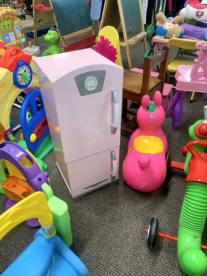 The toy department looks like Santa's workshop had a garage sale and everyone's invited to play.