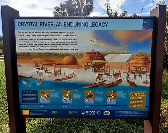 History illustrated &ndash; this informative display brings to life the daily activities of Crystal River's ancient inhabitants, who thrived here from 500 BCE to 1050 CE.