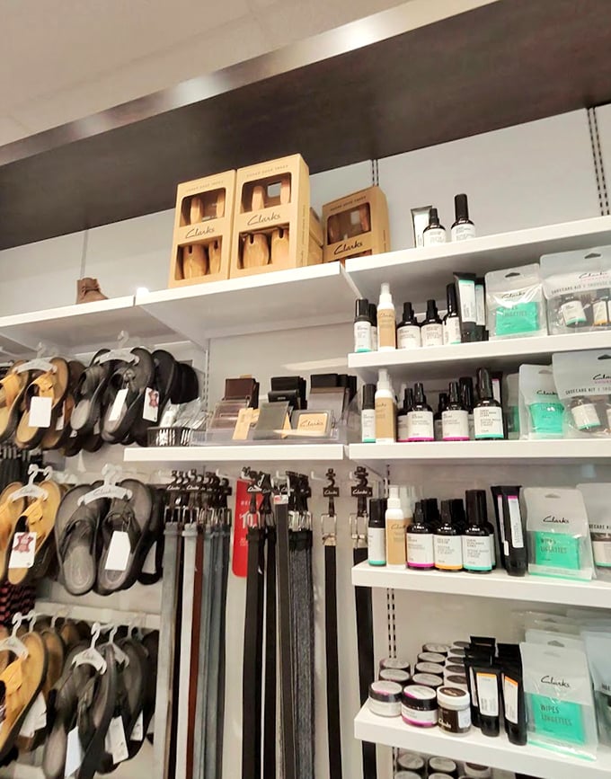 Clarks offers more than just comfortable footwear&mdash;their accessories wall proves style and practicality aren't mutually exclusive concepts.