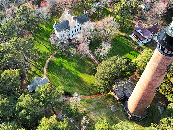 From above, you can see how perfectly the lighthouse fits into its surroundings, like the world's most photogenic exclamation point on the landscape.