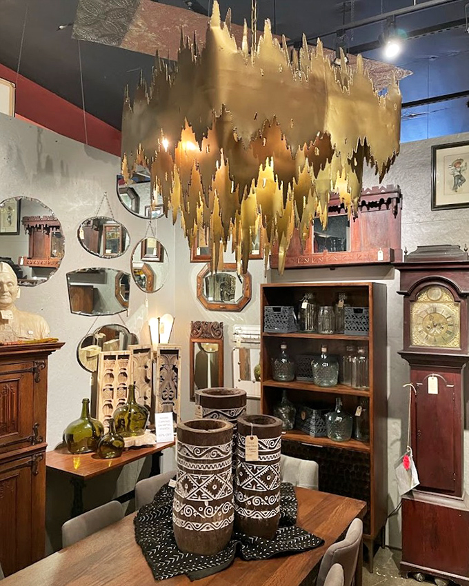 That gold chandelier isn't just lighting&mdash;it's jewelry for your ceiling, hovering above a collection that spans centuries of design history.