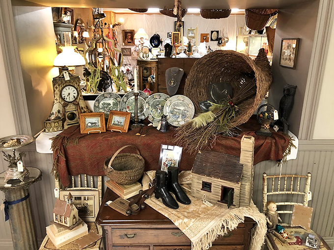 Vintage treasures create cozy vignettes that tell stories of homes and families from decades past.