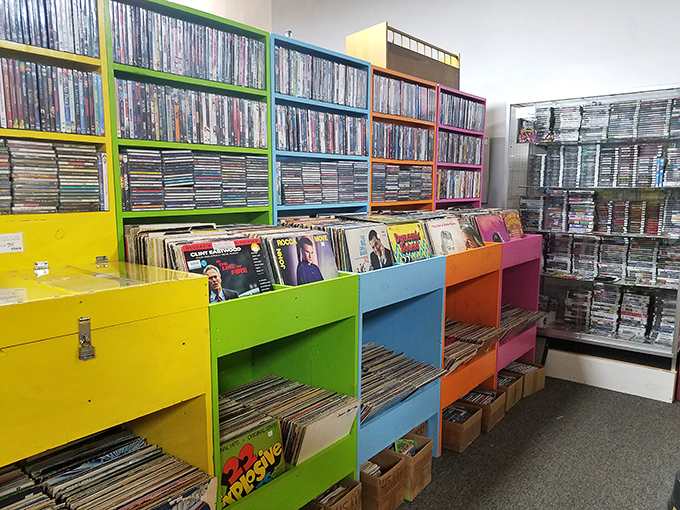 The vinyl section explodes with color and possibility&mdash;each record sleeve a portal to someone's musical coming-of-age moment.