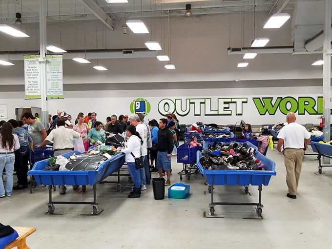 The true thrifting community in action. Notice the focused expressions&mdash;these are professionals at work, not casual shoppers.