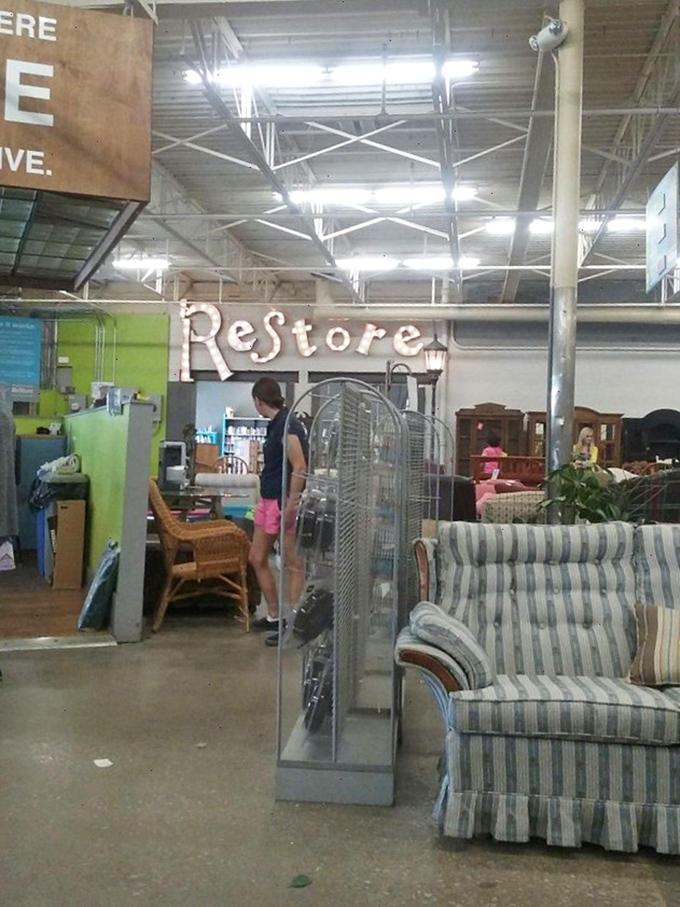 Inside the ReStore, shoppers hunt for treasures among comfortable seating options that range from grandma-chic to surprisingly modern.