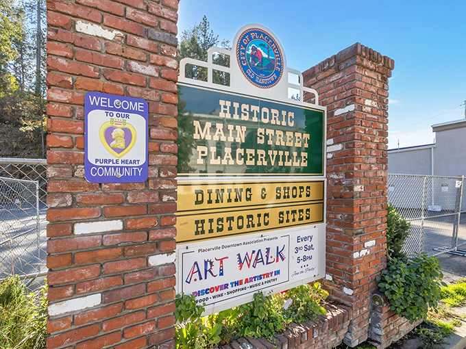 Brick pillars announce you've arrived somewhere special &ndash; Placerville's Historic Main Street welcomes visitors with small-town charm and a Purple Heart designation.