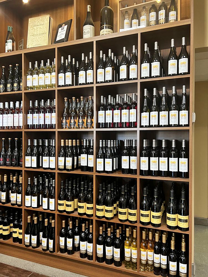 Wine bottles stand at attention like soldiers in a delicious army, each label promising a different journey through Temecula terroir.