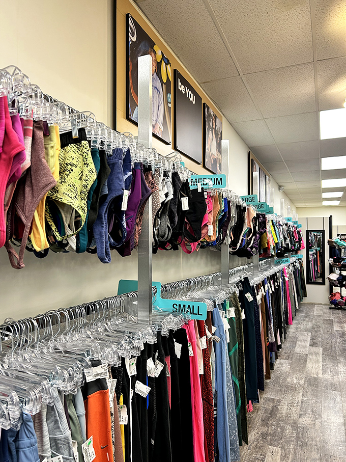 A rainbow of athletic possibilities. From neon sports bras to basic black leggings, the workout section offers motivation in every color.