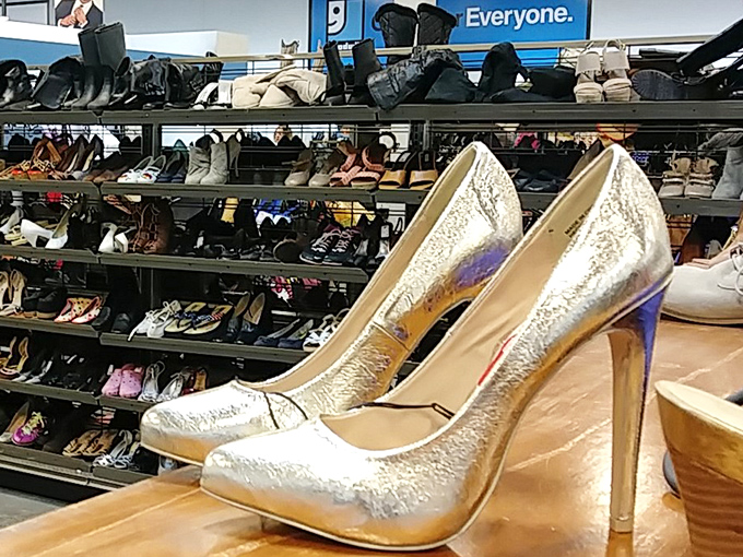 Cinderella had a fairy godmother; you have the Goodwill shoe section. These gold stilettos could transform any outfit from mundane to magical.