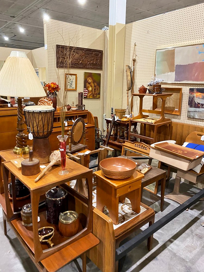 A wooden wonderland where mid-century meets craftsmanship. Don Draper would fight you for that desk.