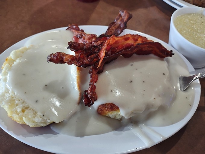 Look at those fluffy layers pulling apart like buttery heaven &ndash; this is the biscuit that launched a thousand road trips.