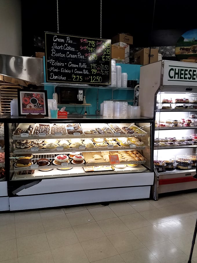 Display case dreams! Each shelf tells a story of buttery, flaky perfection. The hardest part is choosing just one.