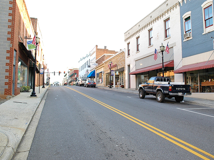 Historic brick buildings line Bedford's affordable downtown. These walls could tell stories of decades of reasonable rent payments.