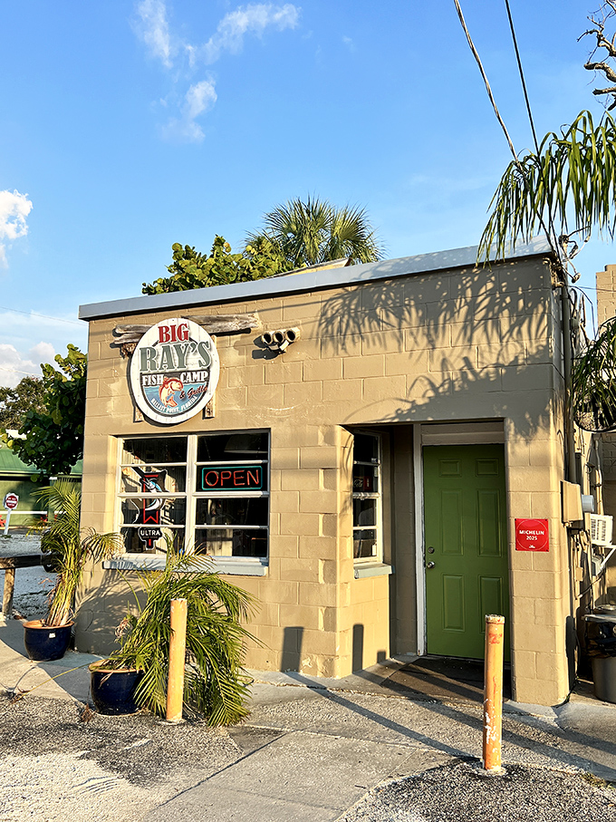 Big Ray's might look like it was built from a child's block set, but that green door opens to a world where grouper sandwiches are elevated to an art form.
