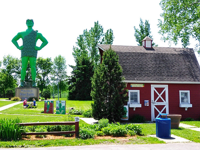 "Fee-fi-fo-fum!" The Jolly Green Giant welcomes you to Blue Earth, where retirement savings grow as tall as corn.