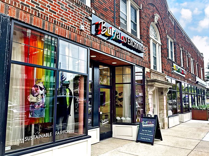 Buffalo Exchange brings downtown energy to thrift shopping with its vibrant, street-smart storefront appeal.
