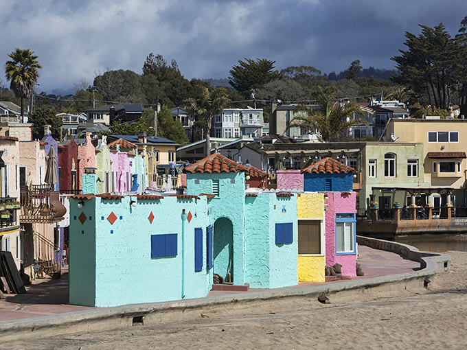Capitola's rainbow houses line the beach like a box of saltwater taffy spilled along the shore.