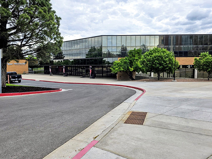 Modern meets historic in Cedar City's downtown, where clean lines and mountain views create an inviting community gathering space.