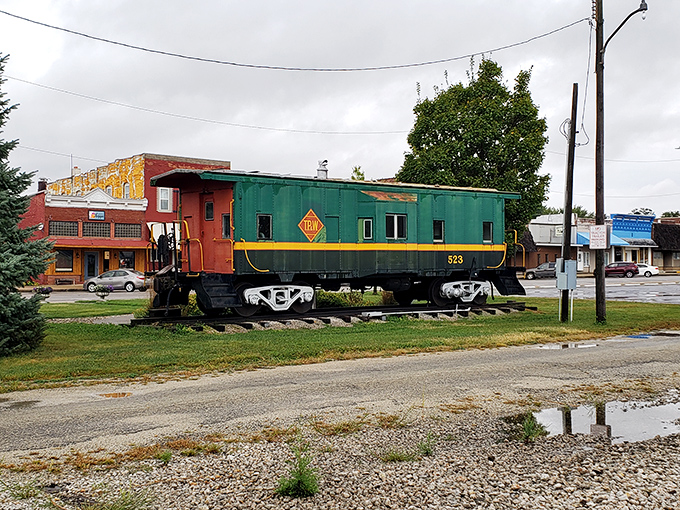All aboard for nostalgia! Chatsworth's preserved caboose stands as a colorful reminder of the town's railroad heritage.