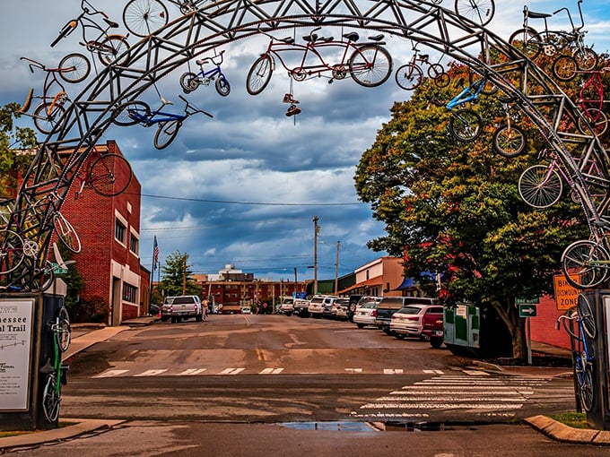 That bicycle arch in Cookeville turns everyday transportation into whimsical art that would make Dr. Seuss smile.
