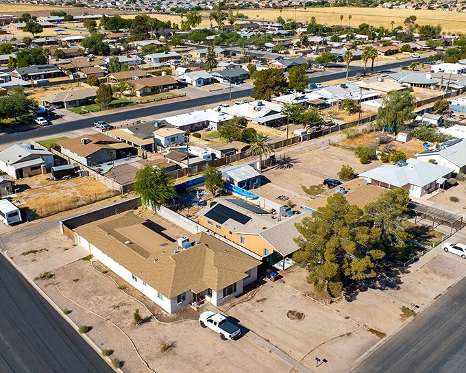 Coolidge neighborhoods spread across flat desert landscapes, where modest homes with xeriscaped yards keep both maintenance and water bills manageable.