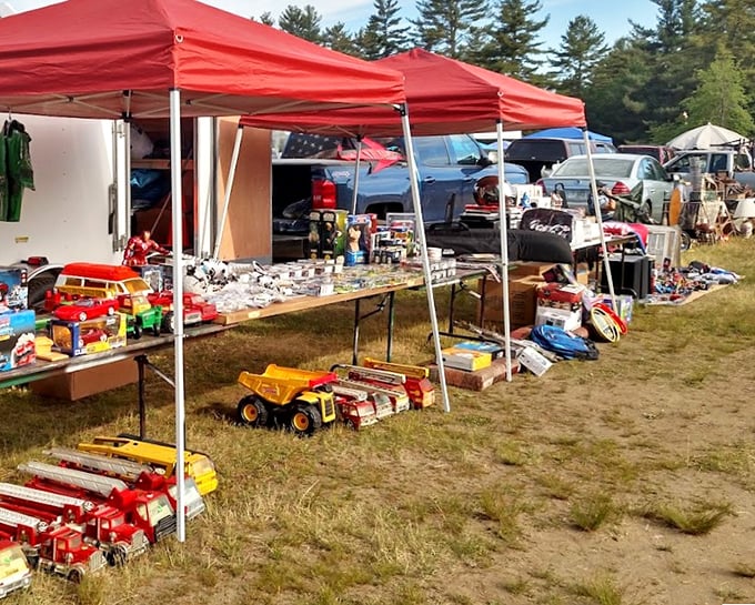 Flea market with a view! Red-roofed and ready for business, this market offers lunch specials and bargains that'll make your wallet smile.