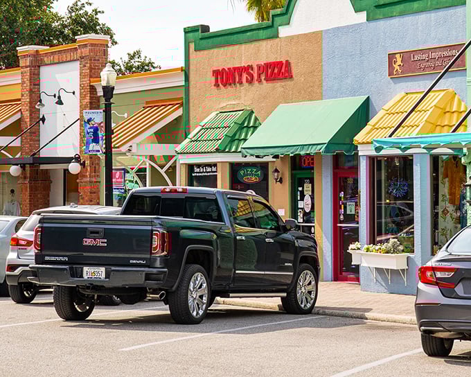 Dunedin's brick-lined streets and colorful awnings - where every shop seems to be saying "come in, stay awhile."