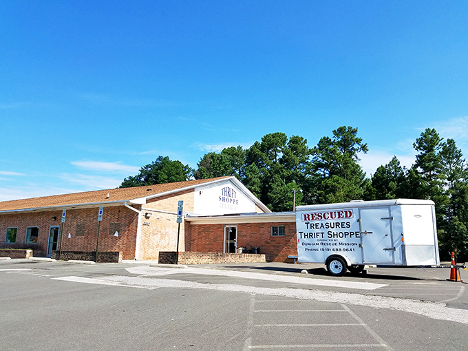 Durham Rescue Mission's warehouse-style building hints at the massive selection of treasures waiting inside those doors. 