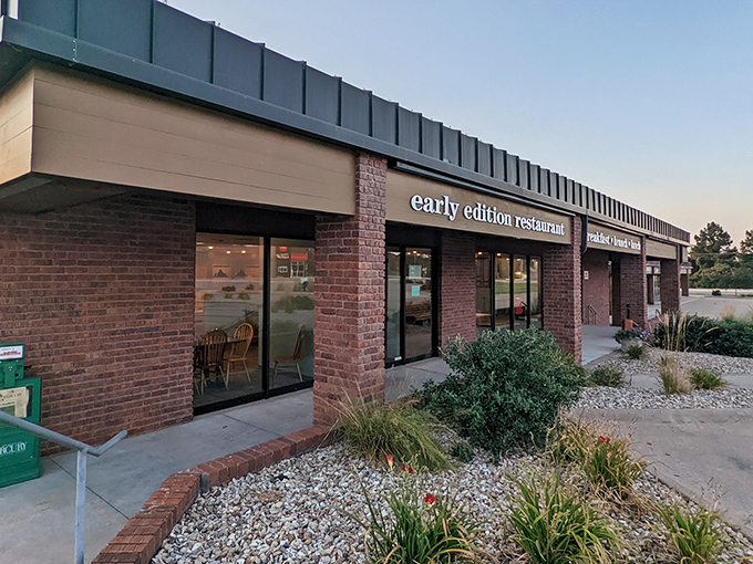 Clean lines and brick exterior signal serious breakfast business happening inside this Manhattan morning destination spot.