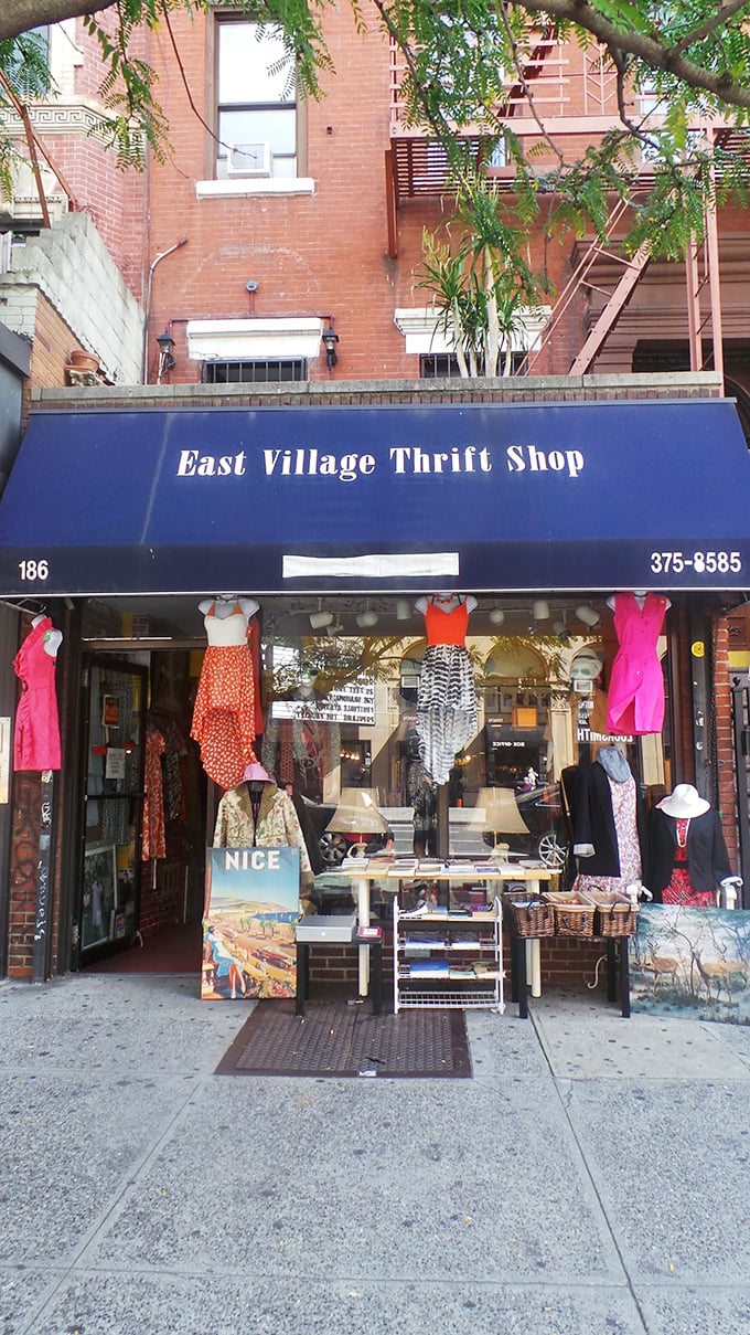 East Village Thrift Shop: Colorful dresses dance in the window display. This blue-awninged gem has dressed downtown fashionistas for decades.