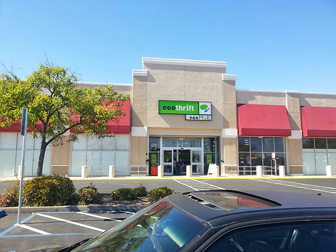 Eco Thrift's massive presence dominates the strip mall like a friendly giant of second-hand shopping possibilities.