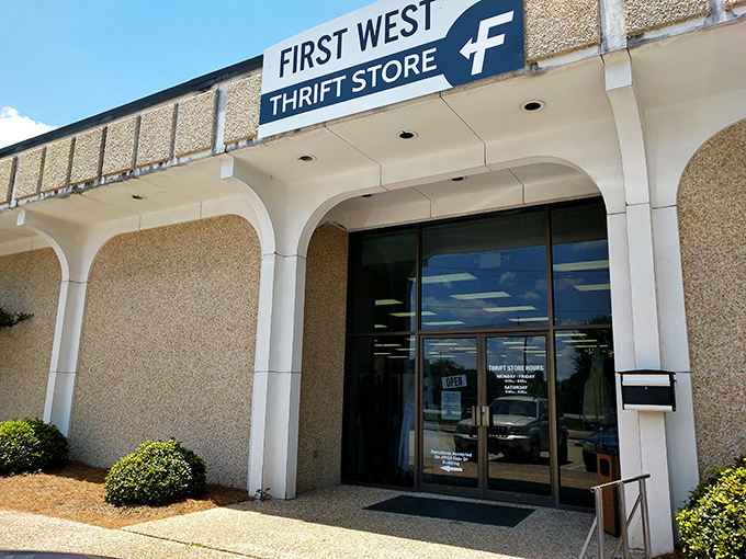 First West's elegant arches give this thrift store unexpected architectural flair. Bargain hunting with a touch of class!