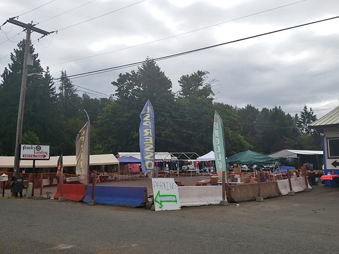Colorful flags announce Frank's Landing Swap Meet like a secret clubhouse for bargain hunters just outside Olympia's busy streets.