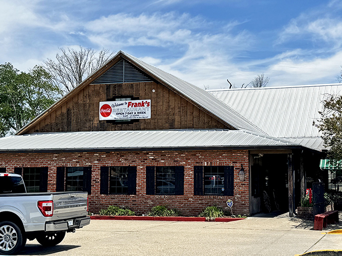Rustic treasure! Frank's wood and brick exterior promises no-nonsense country cooking that Baton Rouge locals line up for daily.
