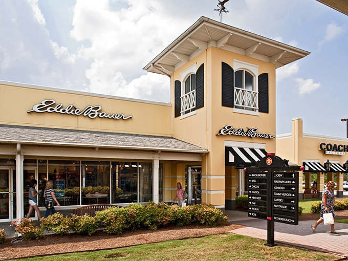 Eddie Bauer's welcoming facade hints at outdoor adventures waiting inside this treasure trove of gear.