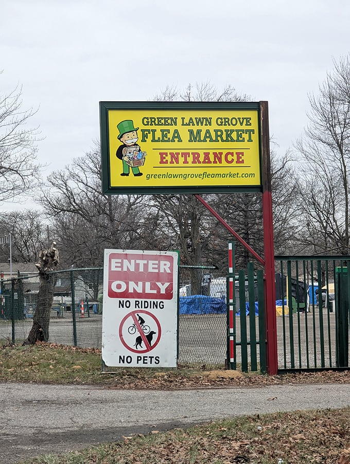 That cheerful green sign practically winks at you, promising the kind of finds that make neighbors jealous.