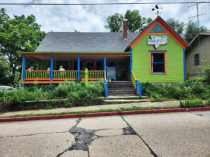 Harold's Diner (front): "A lime green Victorian house that screams 'normal is boring!' The perfect match for Eureka Springs' artistic spirit."