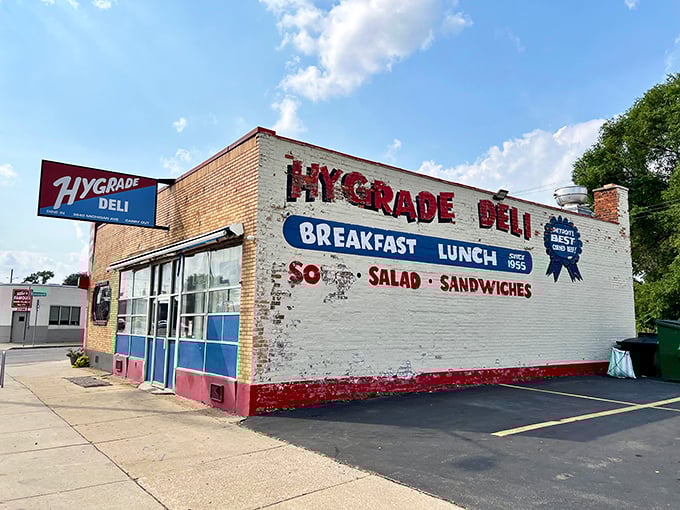 Classic deli architecture meets modern sandwich excellence in this beloved Detroit neighborhood gathering spot.