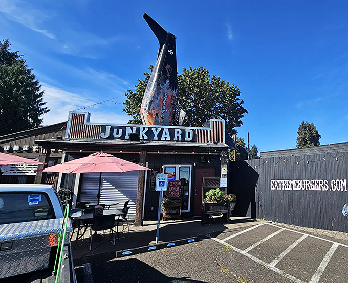 Junkyard's airplane tail roof fixture proves that sometimes the most creative food comes from the most unexpected places.