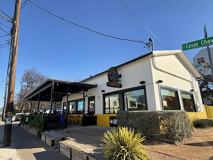 La Barbecue's cheerful exterior on Cesar Chavez promises Austin BBQ with serious street credibility.