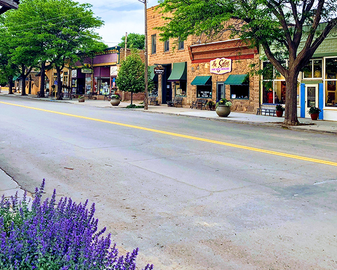La Veta's colorful storefronts welcome visitors with small-town charm. Those purple flowers add the perfect splash of color to this picturesque scene.