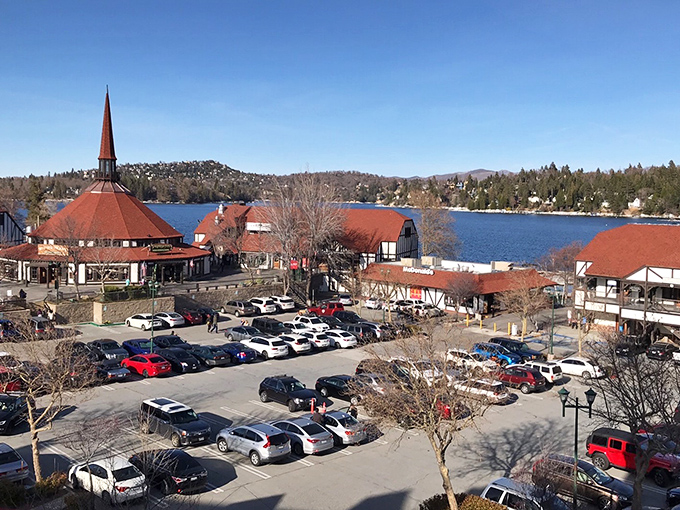 Lake Arrowhead's charming village spreads along the pristine mountain lake like a perfect postcard scene.