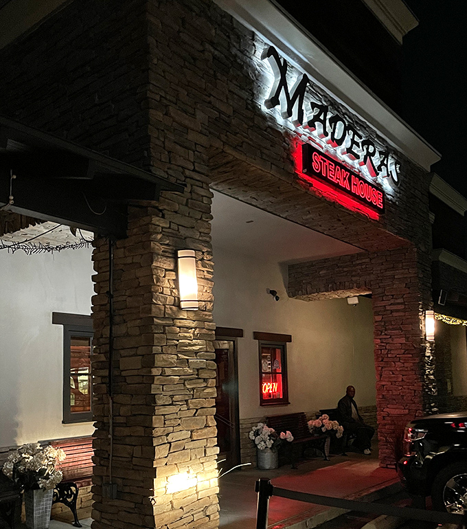 Stone and stucco create the perfect backdrop for serious steak conversations and family gatherings.