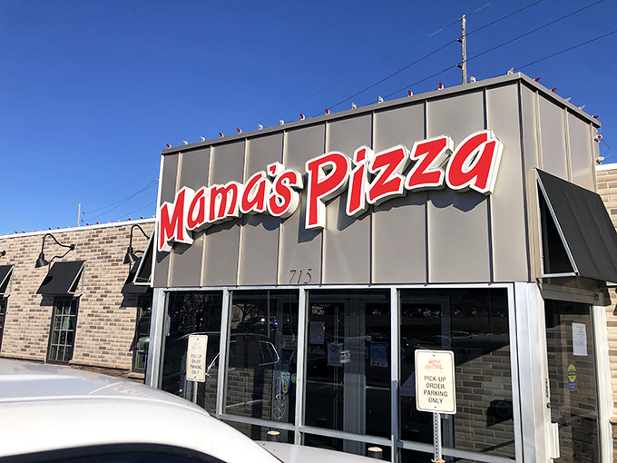 Mama's bold red letters promise the kind of pizza that makes you feel like family instantly.