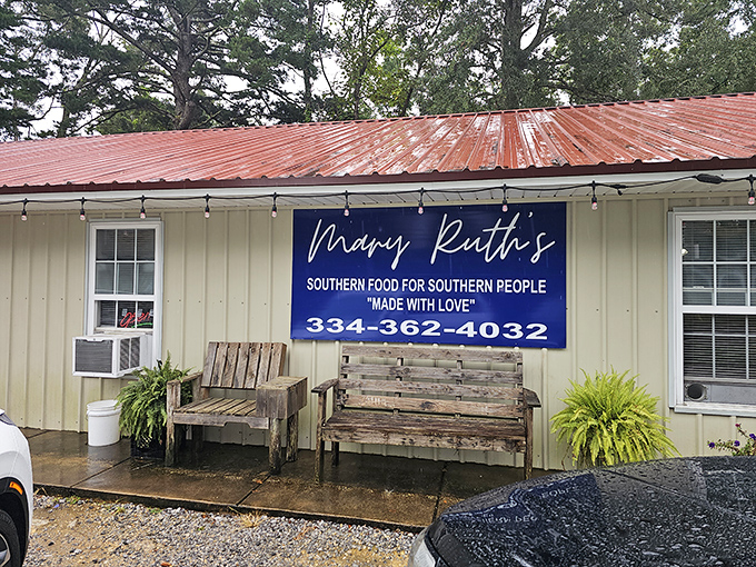 Mary Ruth's simple blue sign speaks volumes: "Southern Food for Southern People" - no explanation needed.