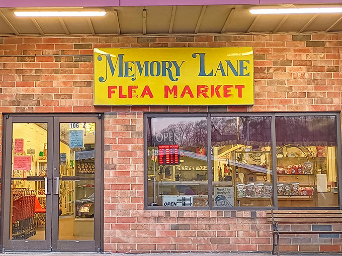 That cheerful yellow sign is like a beacon calling all bargain hunters to their happy place.