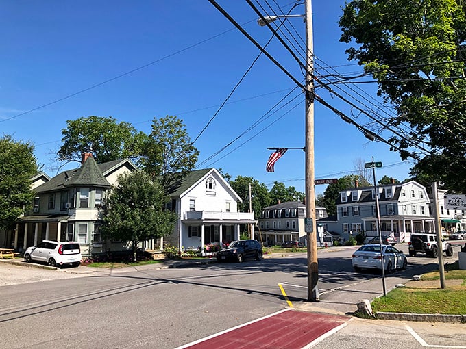 Meredith's streets lead to adventure, with classic New England architecture standing proudly against a backdrop of blue skies and possibility.
